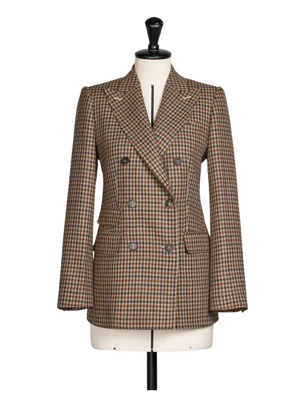 Max Mara Long Sleeve Tailored Checkered Blazer - Beige