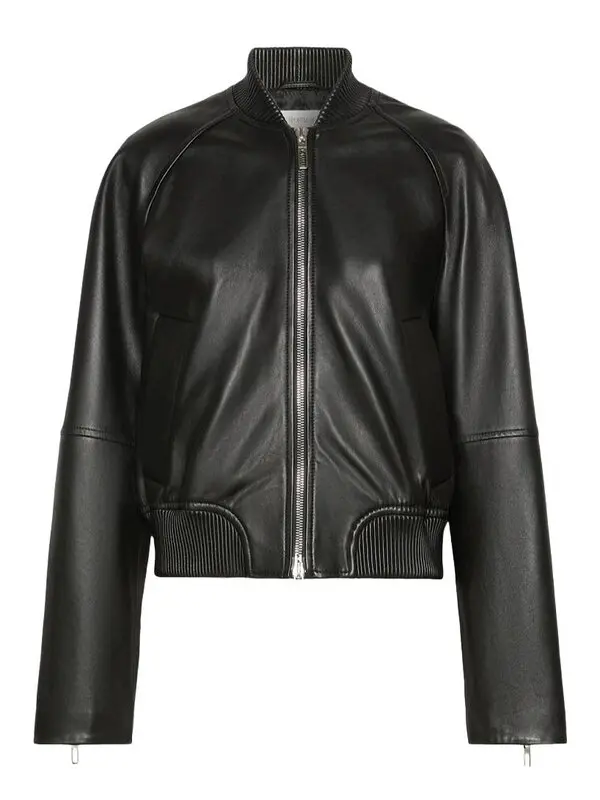 Sportmax Long-sleeve Leather Bomber Jacket - Black