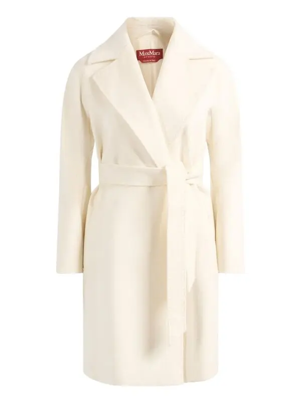 Max Mara Belted Coat With Notched Lapel - White