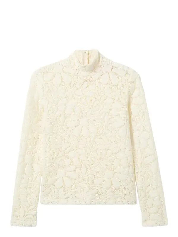 La DoubleJ Floral Lace High Neck Top - Off-white