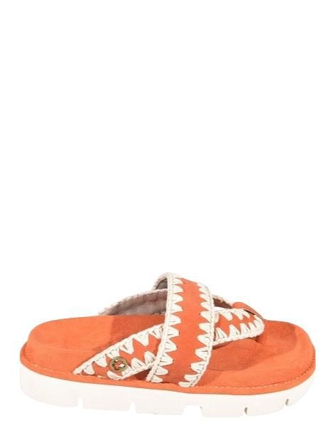Mou Contrast Stitch Platform Flip Flops - Orange