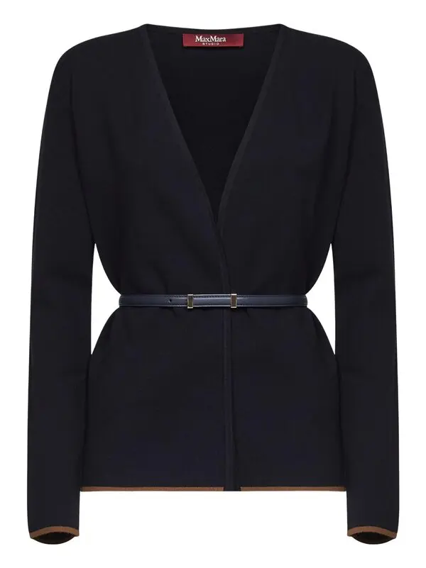 Max Mara Dente Contrast-trim Belted Cardigan - Navy