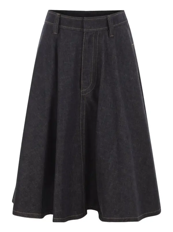 Brunello Cucinelli Cotton Denim Midi Skirt - Black
