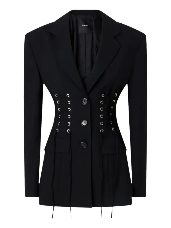 Pinko Slim-fit Bustier Jacket With Lace-up Detail - Black