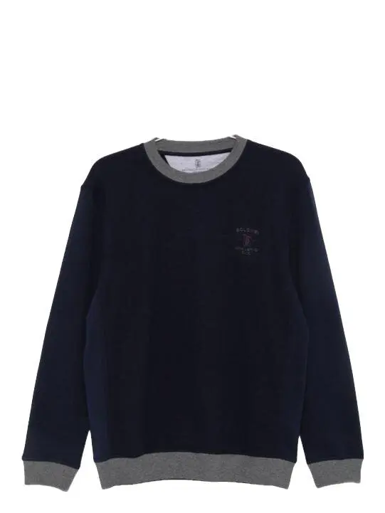 Brunello Cucinelli Embroidered French Terry Sweatshirt - Navy Blue