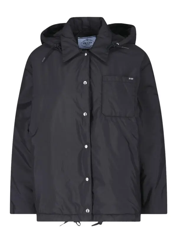 Prada Hooded Jacket With Button Detail - Black