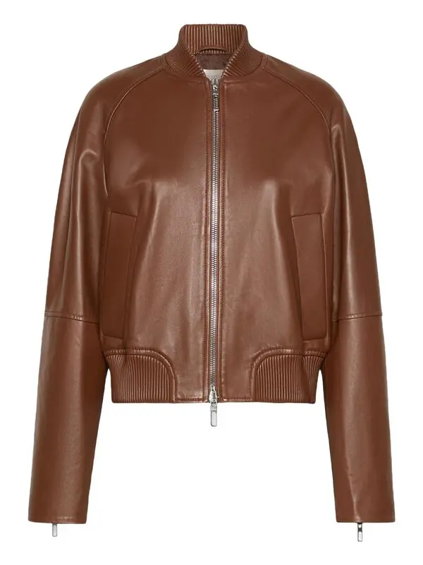 Sportmax Nappa Leather Bomber Jacket - Brown