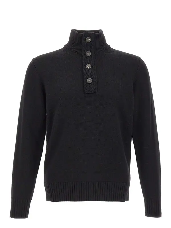 KANGRA Turtleneck Knit Sweater With Button-down Neckline - Black