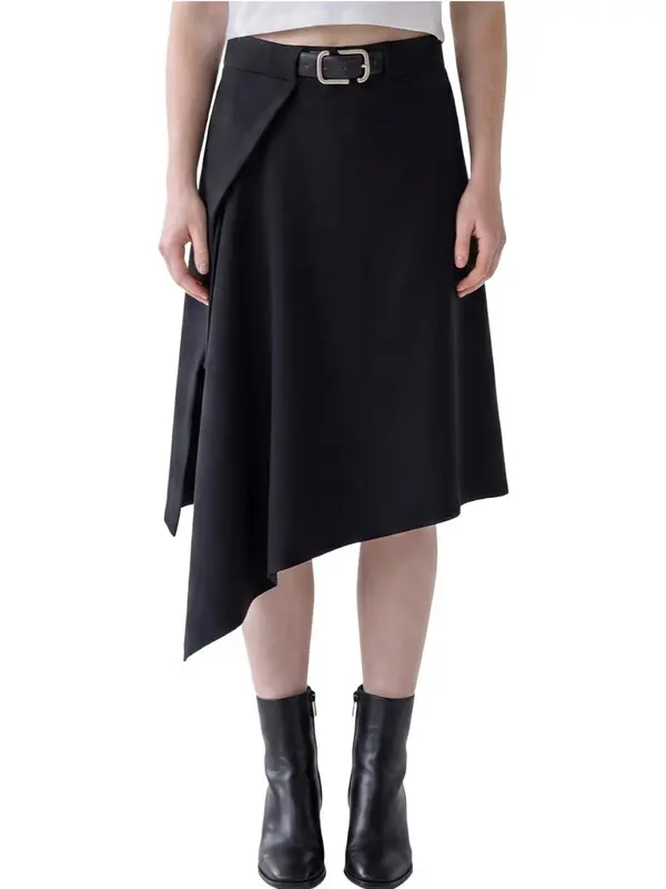 Attico Asymmetric Belted Midi Skirt - Black