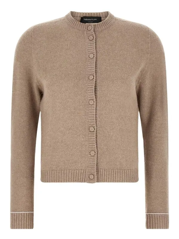 Fabiana Filippi Crewneck Cardigan With Covered Buttons - Beige