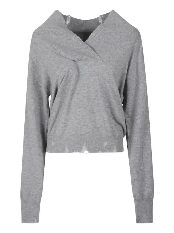 Stella McCartney V-neck Distressed Ribbed Knit Sweater - No