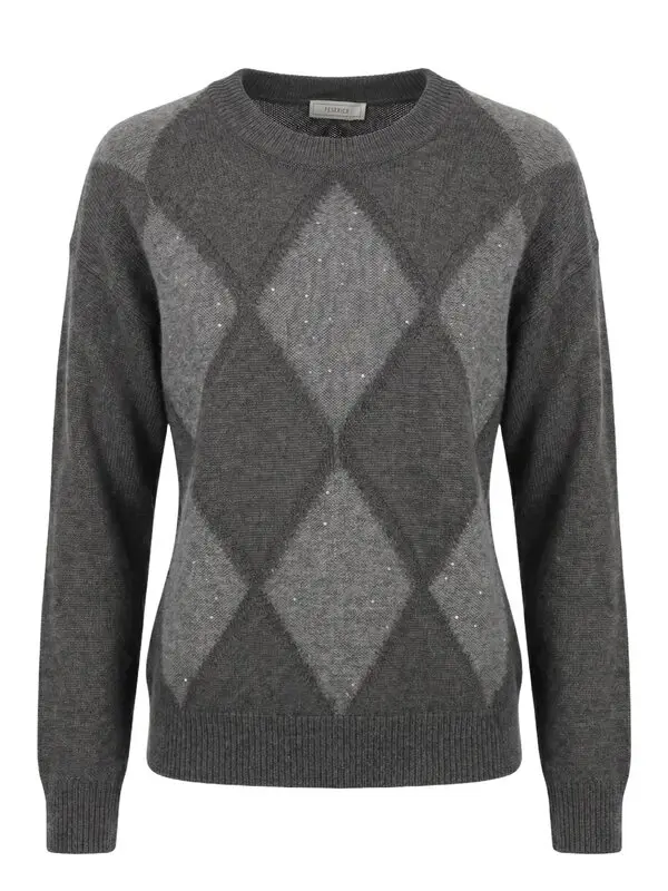 Peserico Long-sleeved Knitted Sweater With Diamond Pattern - Eclipse Grey