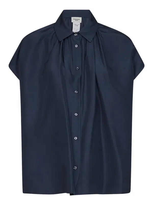 Max Mara Gathered Cap-sleeve Collared Top - Black