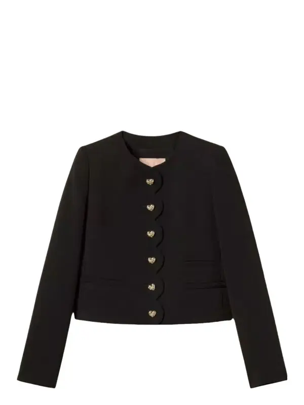 TWINSET Round Neck Long Sleeve Casual Jacket With Heart Buttons - Black