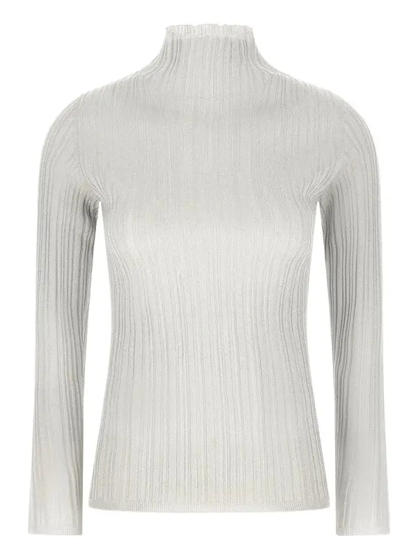 Fabiana Filippi Ribbed Lamé Mock Neck Sweater - Gray