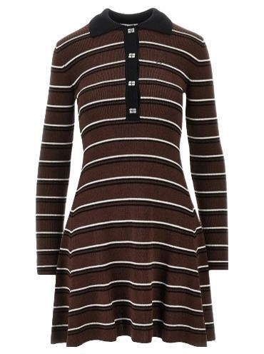 GANNI Striped Mini Knitted Dress - Brown