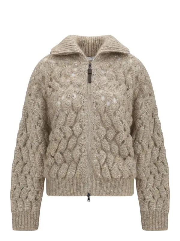 Brunello Cucinelli Dazzling Zigzag Cables Chunky-knit Cardigan - Nude