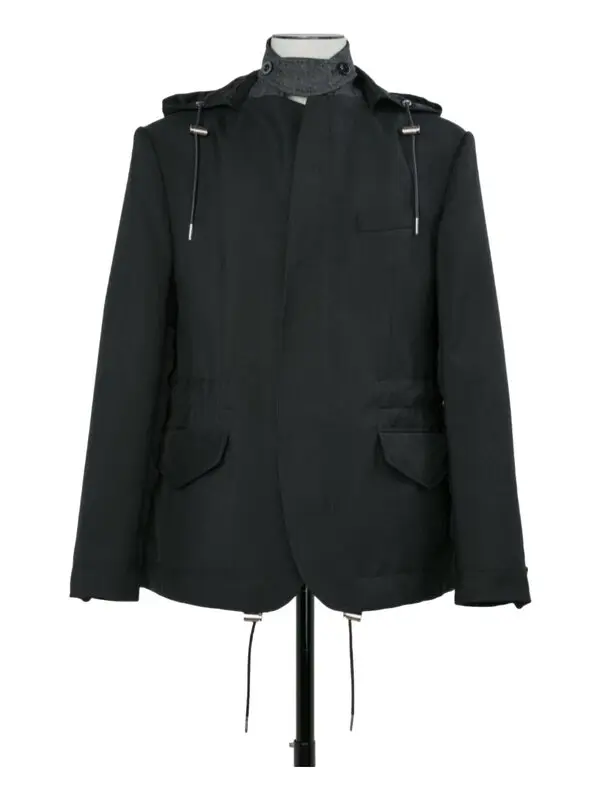 Sacai Suiting X Nylon Twill Jacket With Drawstring Hood - Black