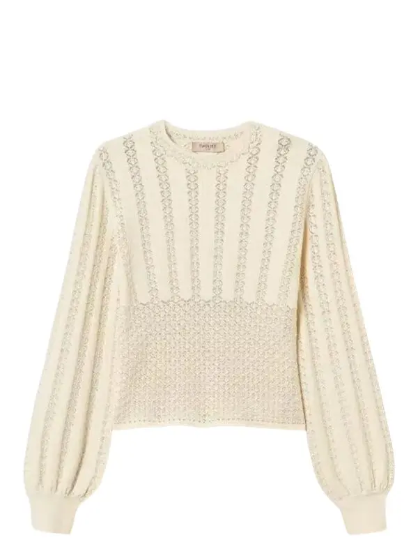 TWINSET Crew Neck Long Sleeve Cut Out Knit Top - No