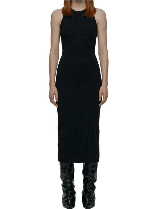 Attico Sculptural Corset Midi Dress - Black