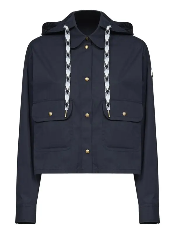 Moncler Technical Cotton Blend Hooded Cropped Shirt Jacket - Dark Navy