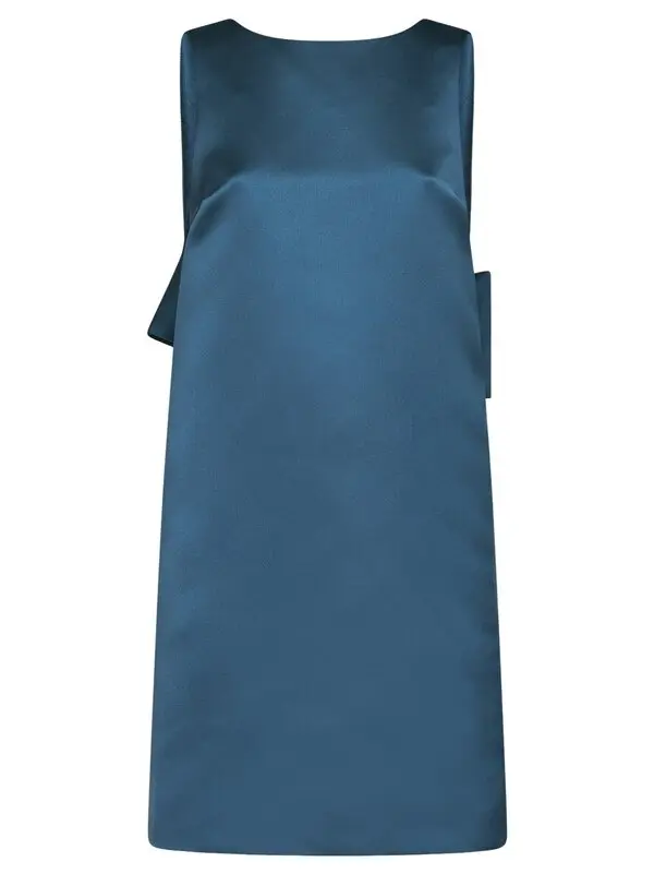 Max Mara Deep V-neck Oversized Bow Satin Dress - Blue