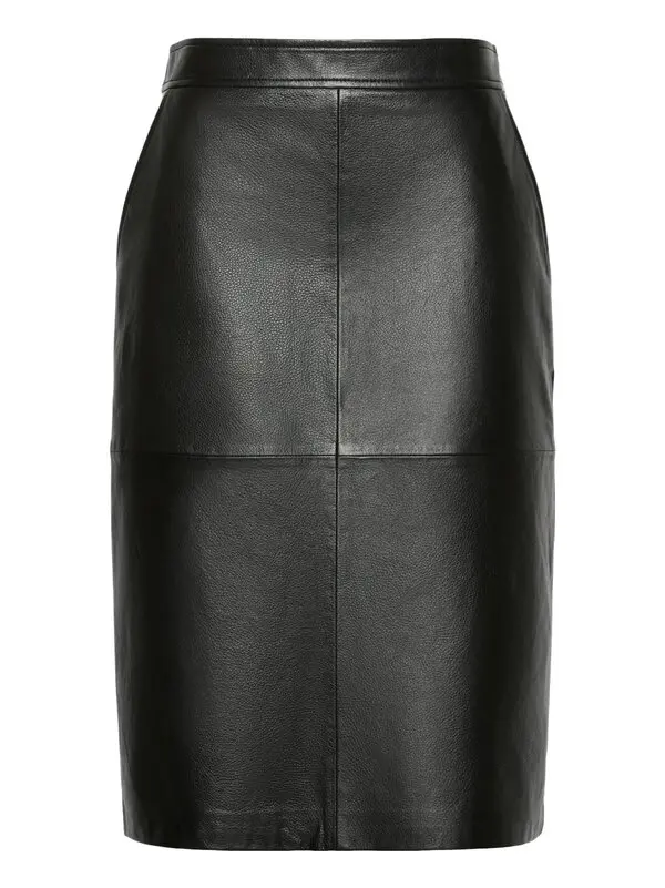 Max Mara Leather Midi Skirt - Black