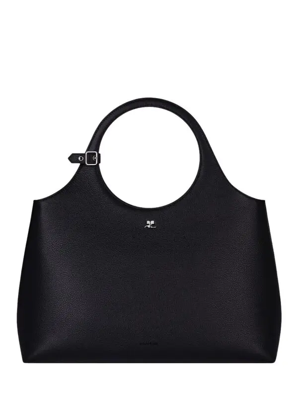COURREGES Leather Shoulder Bag With Embossed Logo - Black