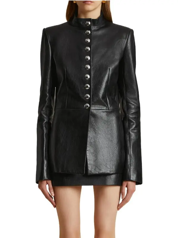 Khaite Standing Collar Leather Jacket - Black