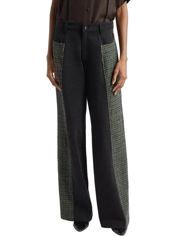 DIOTIMA Cesaire Houndstooth & Cotton Twill Trousers - Jungle