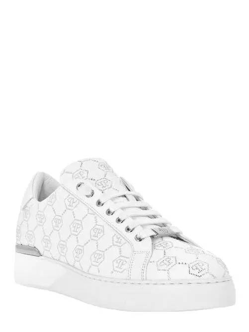Philipp Plein Monogram Embellished Low Top Sneakers - White