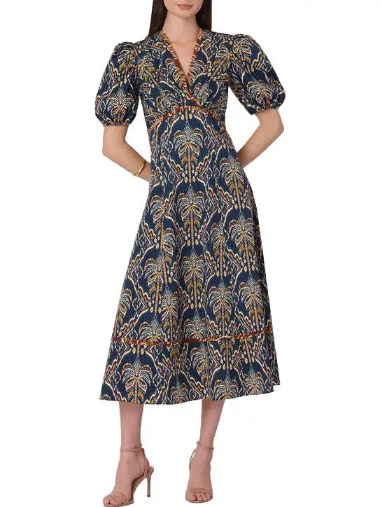 Shoshanna Printed Stretch Cotton Midi Dress - Navy Multi