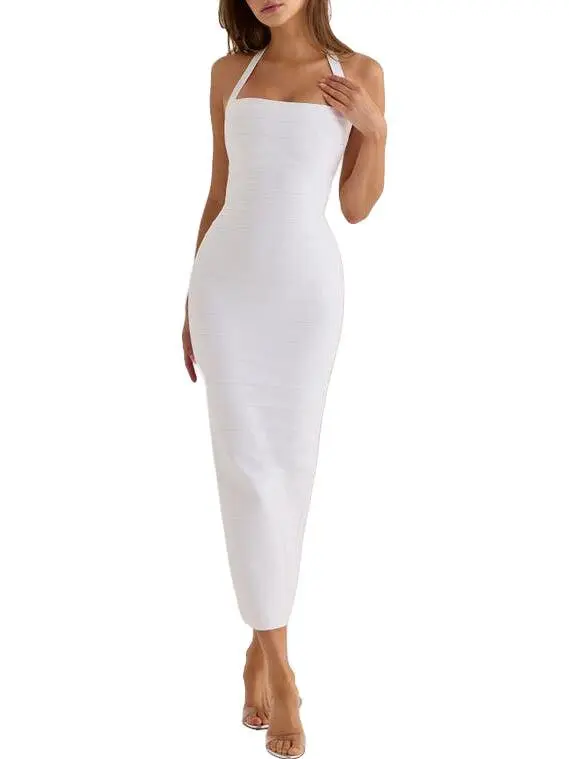 House Of Cb Halter Neck Bandage Midi Dress - White