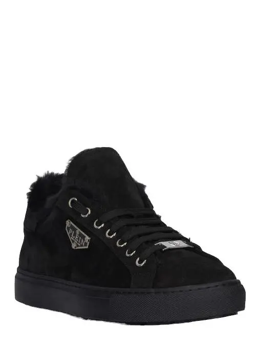 Philipp Plein Suede And Sheepskin Low Top Sneakers - Black