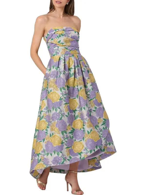 Shoshanna Strapless Floral Jacquard High-low Dress - Lavender Multi