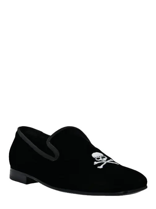 Philipp Plein Velvet Skull Embroidery Loafers - Black