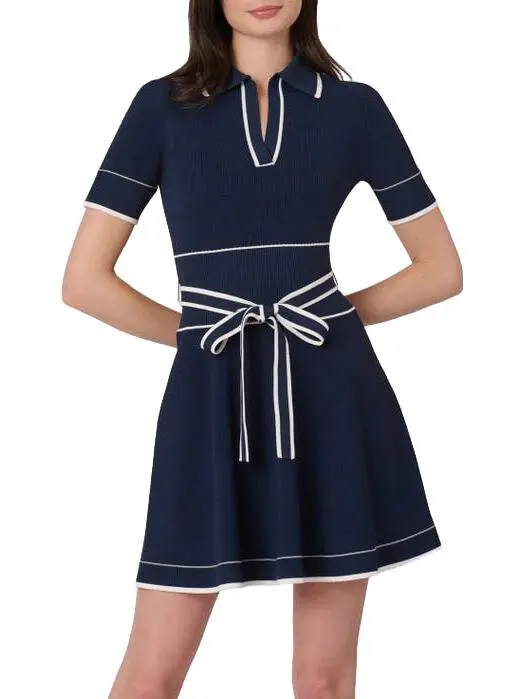 Shoshanna Contrast Border Knit Maren Dress - Navy/ivory
