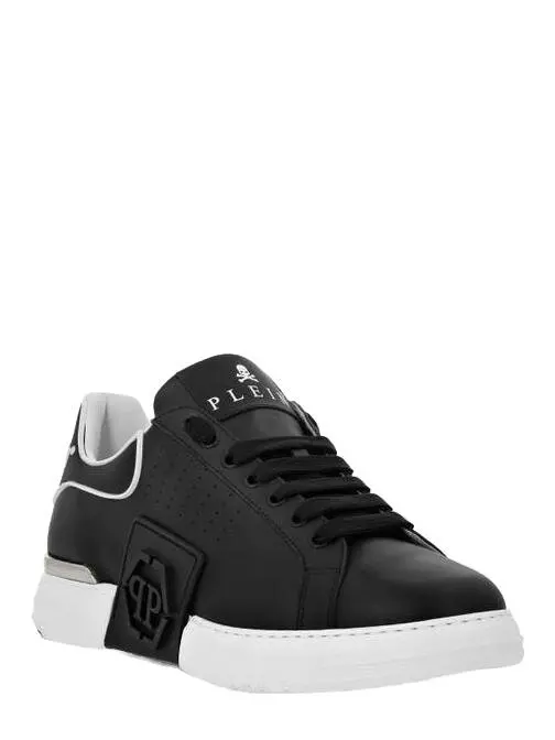 Philipp Plein Nappa Leather Low Top Sneakers With Hexagon Detail - Black