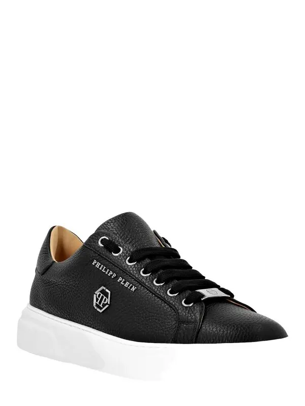 Philipp Plein Leather Hexagon Emblem Low Top Sneakers - Black