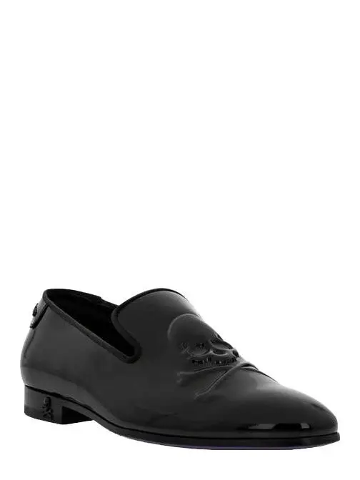 Philipp Plein Patent Leather Skull & Bones Loafers - Black