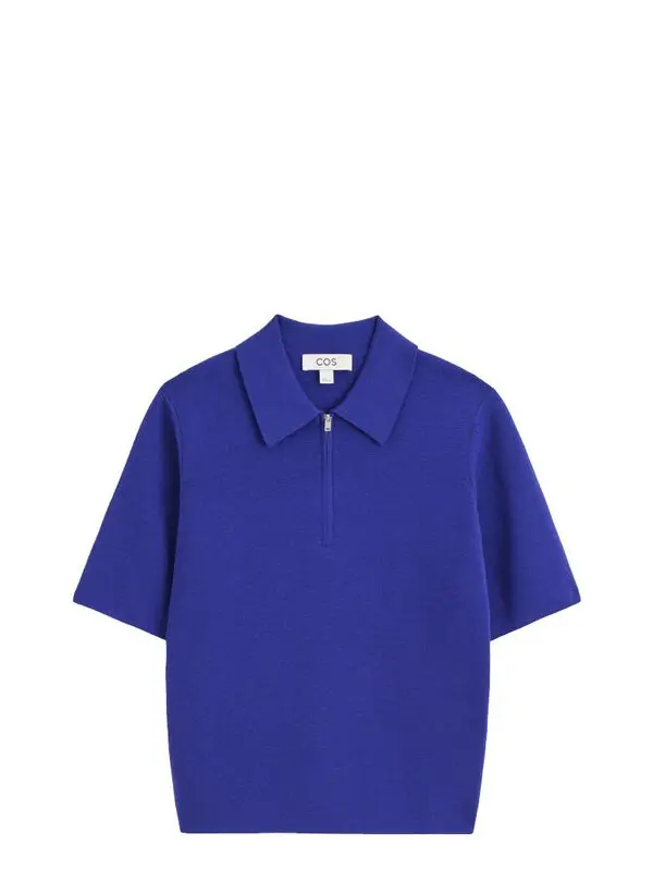 Cos Merino Wool Zip-up Polo Shirt - Blue