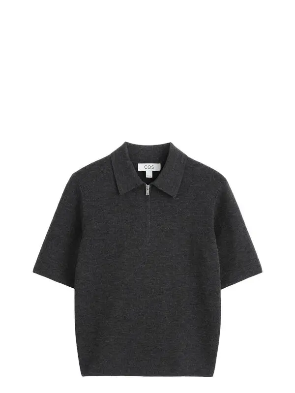 Cos Merino Wool Zip-up Polo Shirt - Gray