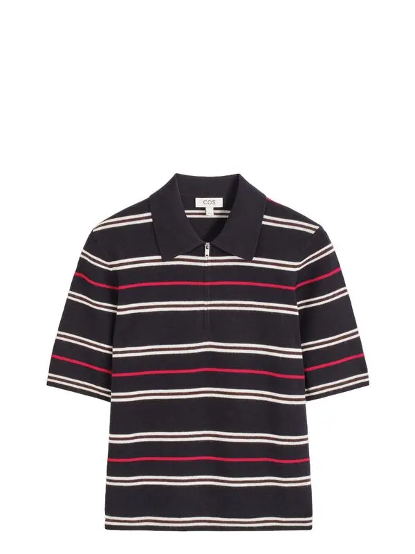 Cos Merino Wool Zip-up Polo Shirt - Navy