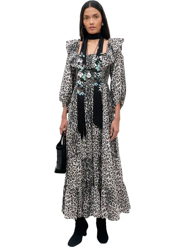 Rixo Nina Leopard Print Maxi Dress - Brown
