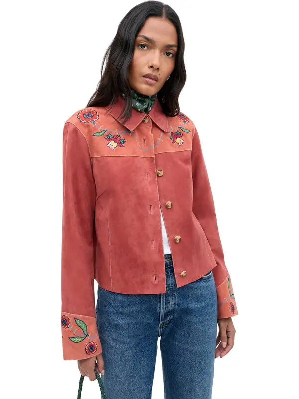 Rixo Karmen Folk Bloom Appliqué Jacket - Orange