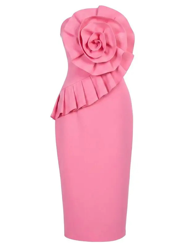Yumi Kim Strapless Rose Embellished Linen Midi Dress - Pink