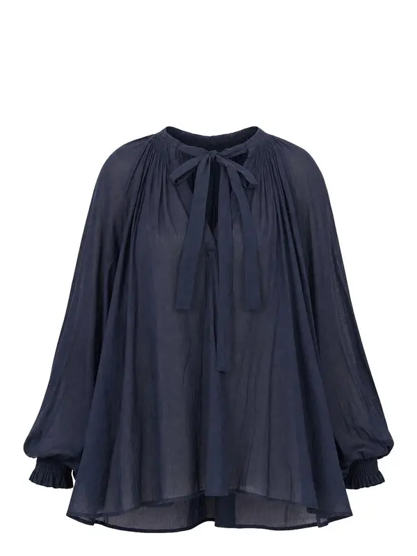 Adrift Clothing Wren Billow Sleeve Blouse In Navy - Blue