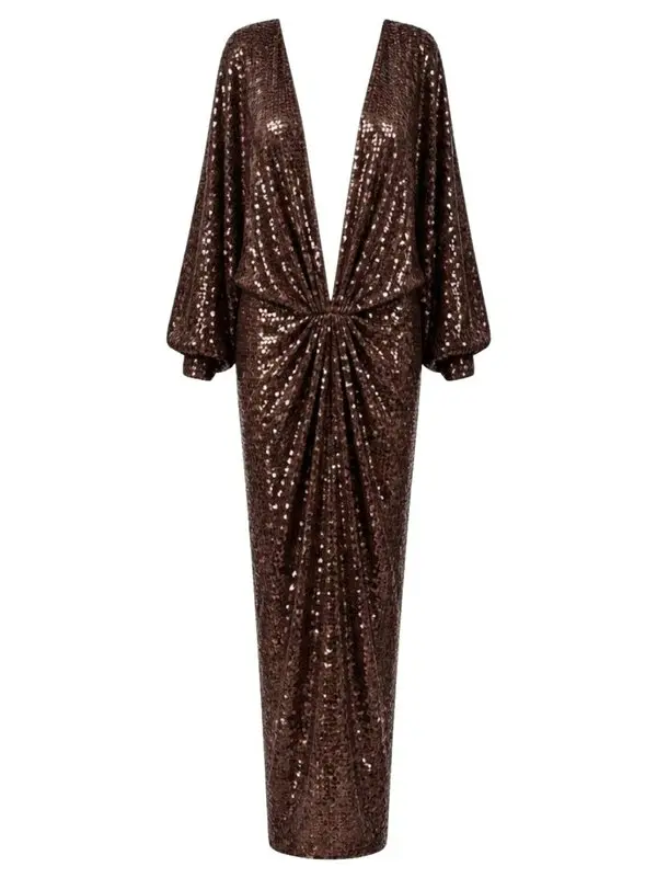 OSCARMORRIS Daphne Sequin Maxi Dress - Brown
