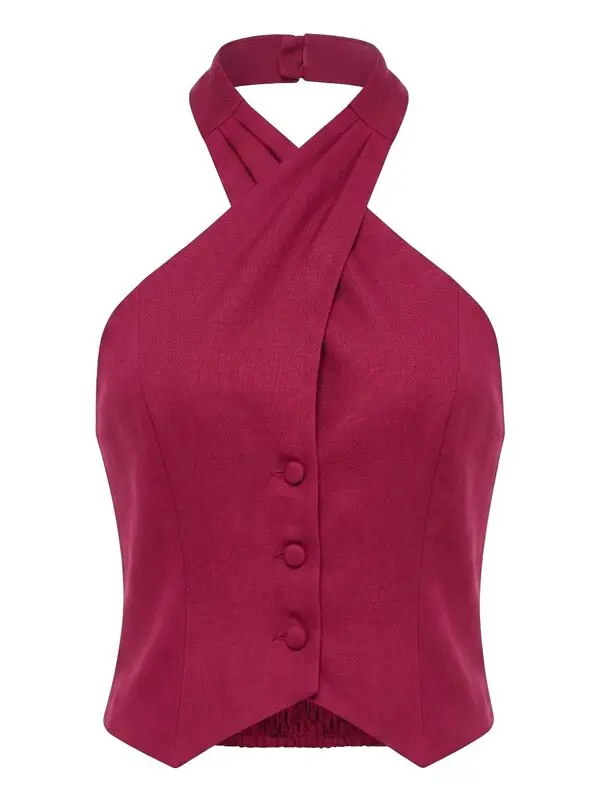 Yumi Kim Aida Linen Halter Neck Top - Red