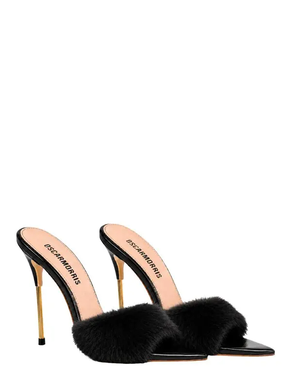 OSCARMORRIS Carrie Fur Stiletto Mules - Black